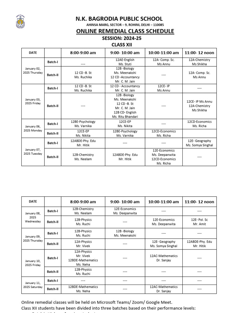 Online Remedial Program Schedule-12-1 | PDF