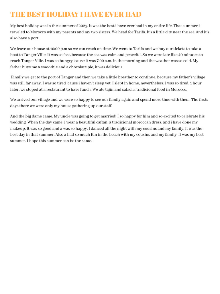 The Best Holiday I Have Ever Had | PDF