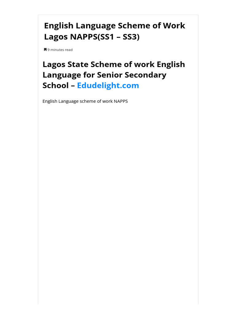 English Language Scheme of Work Lagos NAPPS (SS1 - SS3) | PDF | English Language | Word