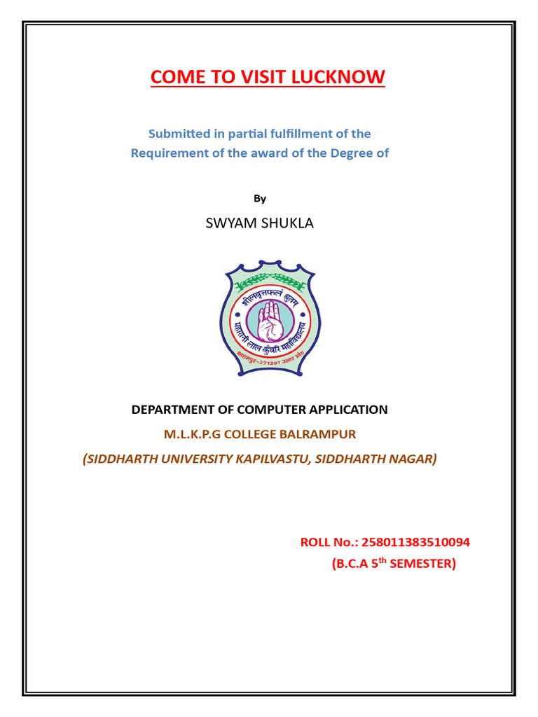 Lucknow Tourism Project Report | PDF | Html | World Wide Web