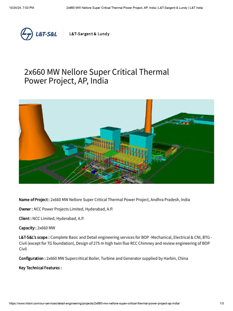 2x660 MW Nellore Super Critical Thermal Power Project, AP, India - L&T-Sargent & Lundy - L&T ...