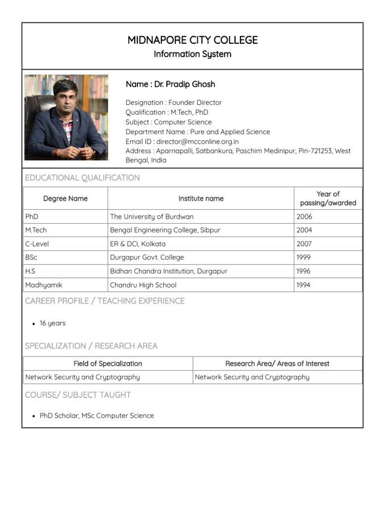 Dr. Pradip Ghosh Profile Details | PDF