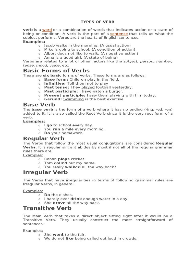 Fifth Material TYPES OF VERB[1] | PDF | Verb | Subject (Grammar)