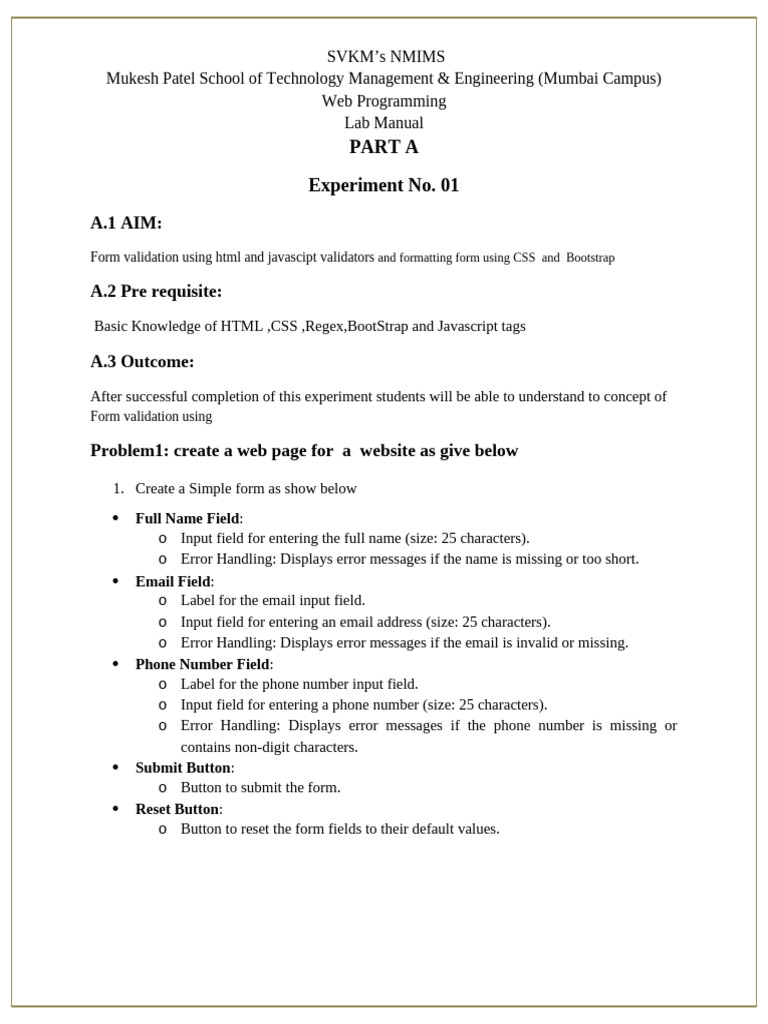 S022 - Exp 2 - Form Validation and BootStrap | PDF | World Wide Web ...
