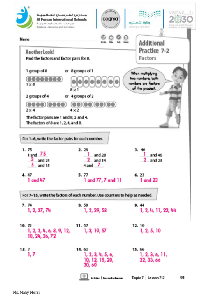 Work-Sheet Lesson 7-2 Answer Key | PDF