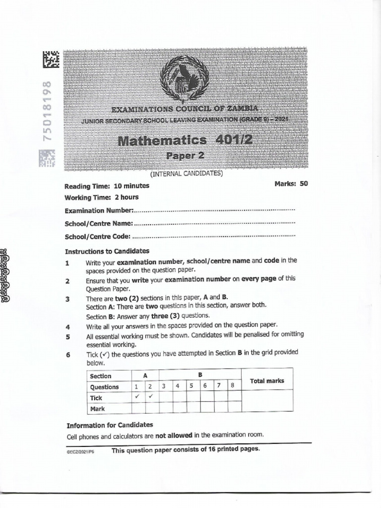 Grade 9 Mathematics Paper 2 (2) | PDF