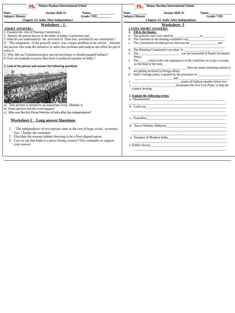 GR 8 History Ch-13 Worksheet - 2018 | PDF | Jawaharlal Nehru | Government