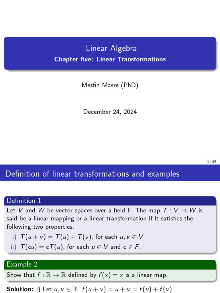 CH 5 Linear Transformations | PDF | Eigenvalues And Eigenvectors | Linear Map