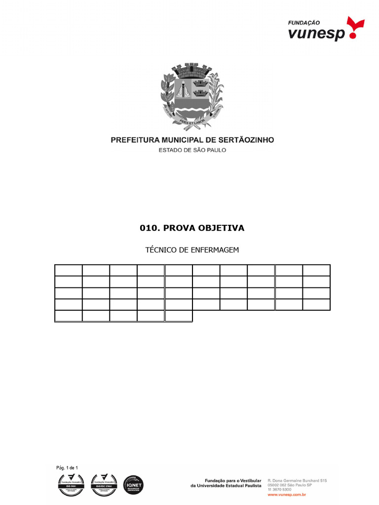 Gabarito Concurso Técnico Enfermagem 2025 | PDF