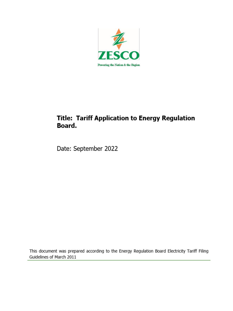 ZESCO Tariff Application Overview 2022 | PDF | Expense | Inflation