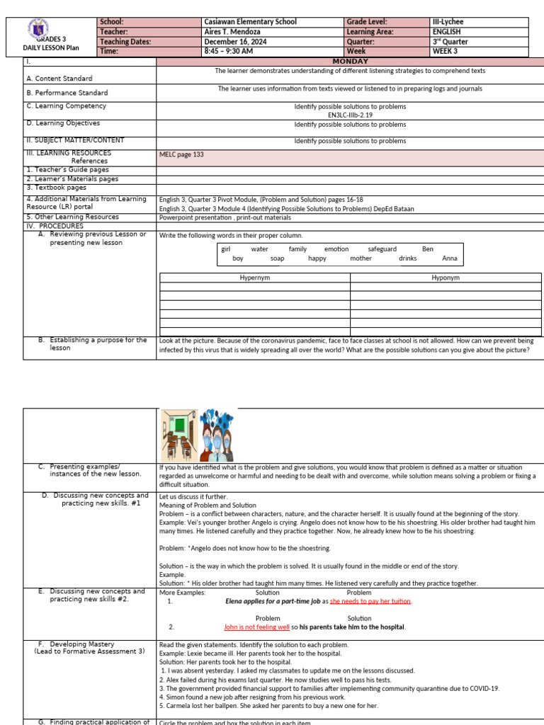 English-3-DLL-Q3-W3-day-1 (1) | PDF | Learning