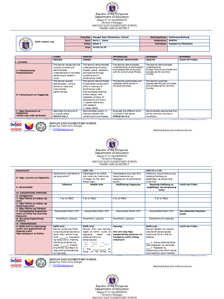 q4 Week 4 Dll-Mapeh 5 | PDF