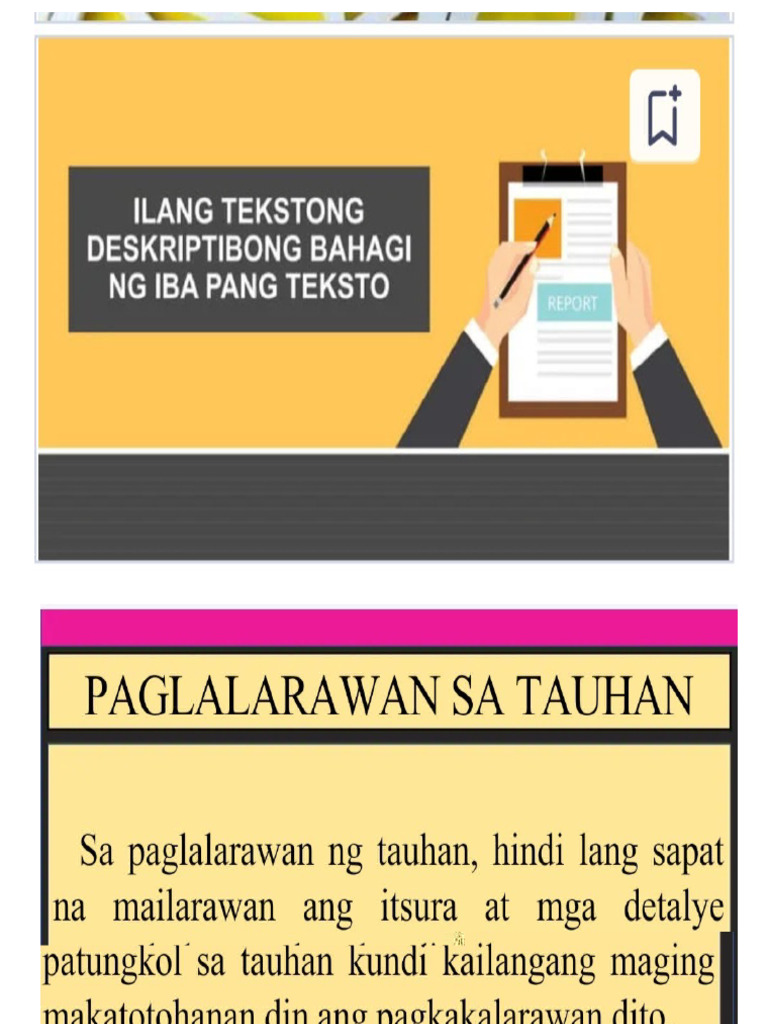 Tekstong Deskriptibo Iba Pang Bahagi NG Teksto | PDF