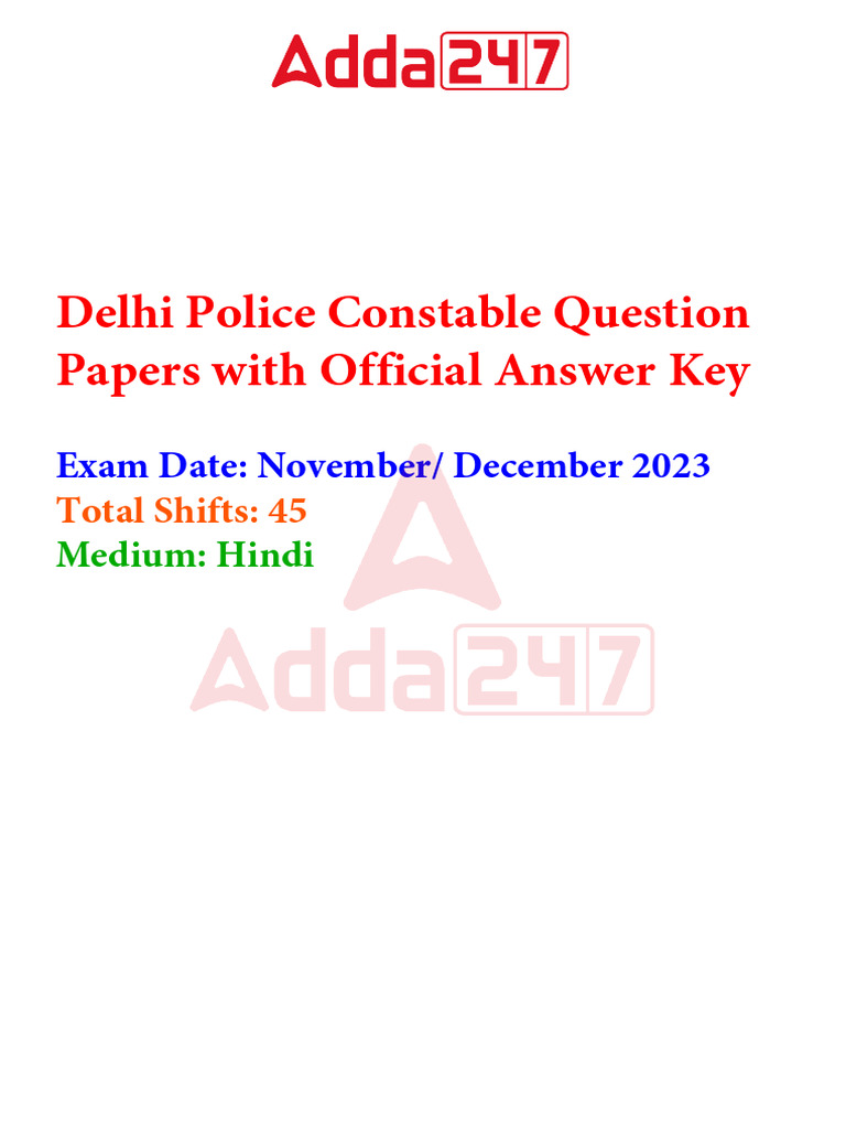 Delhi Police Constable Question Paper With Answer Key December 2023 ...