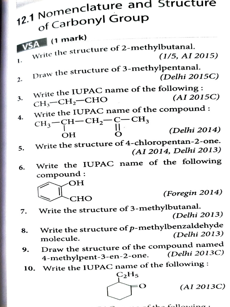 PYQ of Aldehydes and Ketones Term 2 | PDF