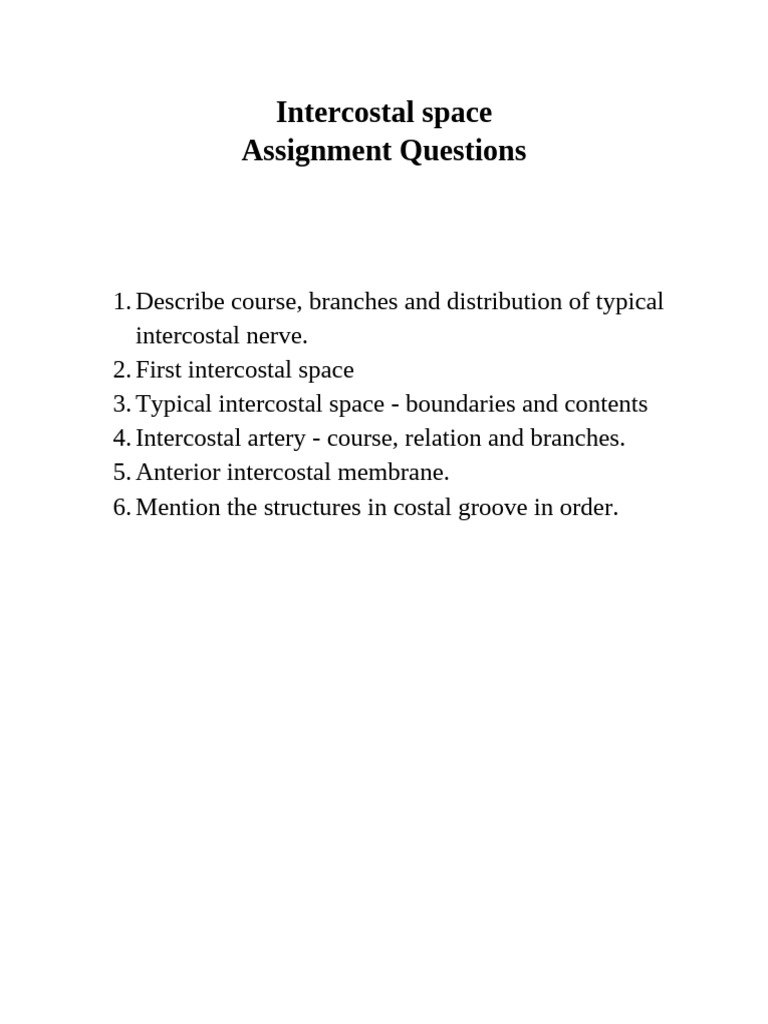 Intercostal Space - Assignment Questions | PDF