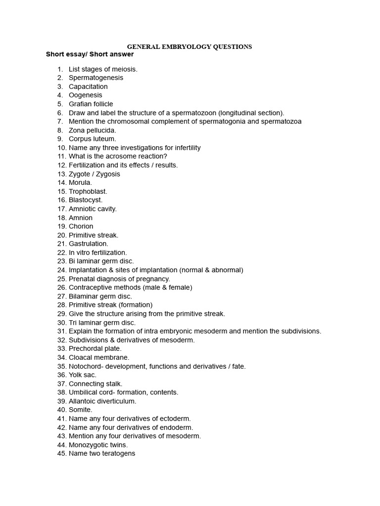 Embryology Study Guide | PDF