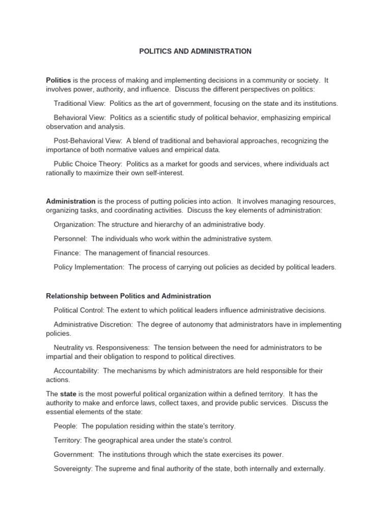 Politics and Administration Overview | PDF | Government | State (Polity)