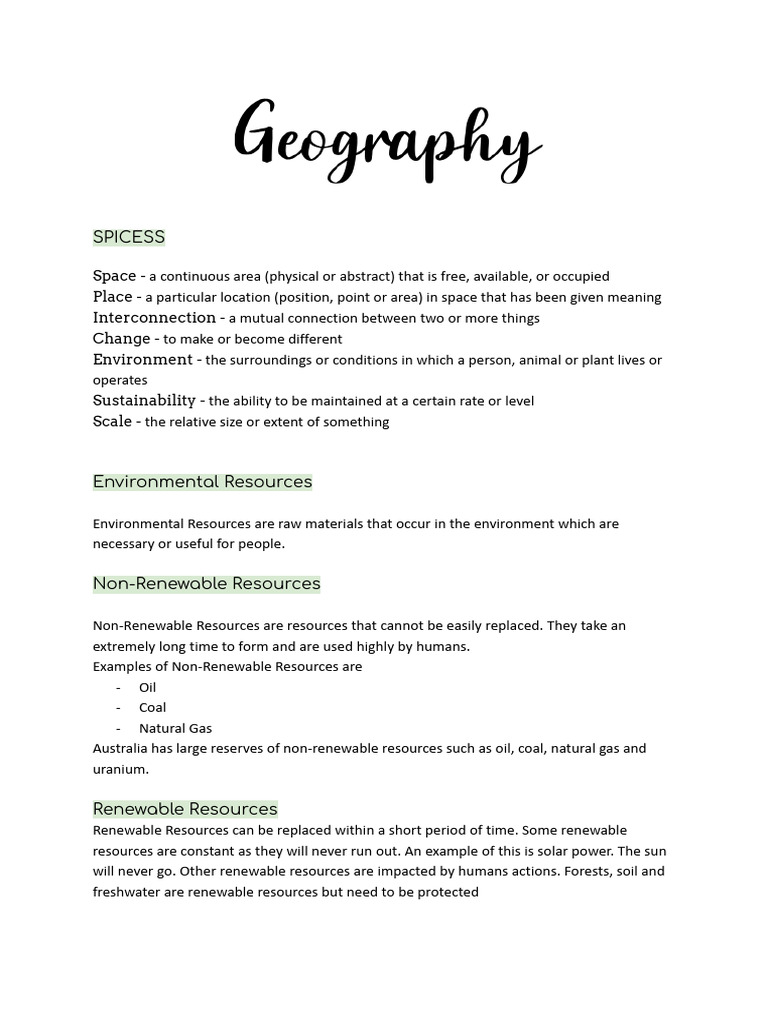 Humanities - Geography Notes | PDF | Water | Renewable Resources