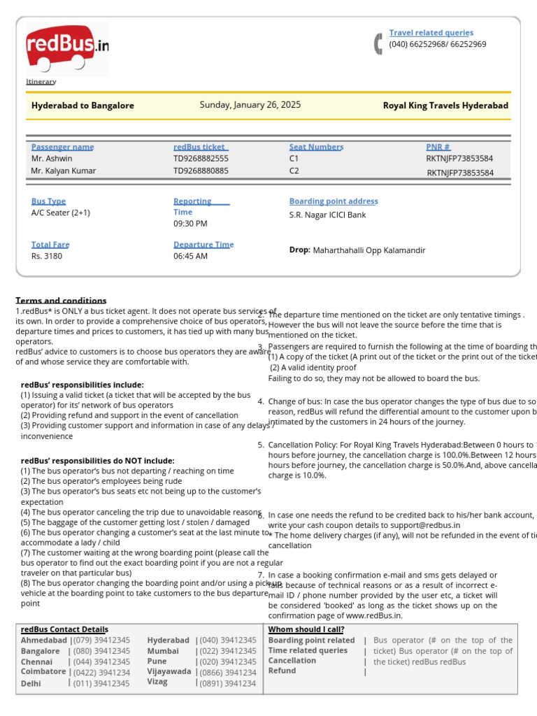 Bus Ticket Details for Travelers | PDF | Public Transport | Transport