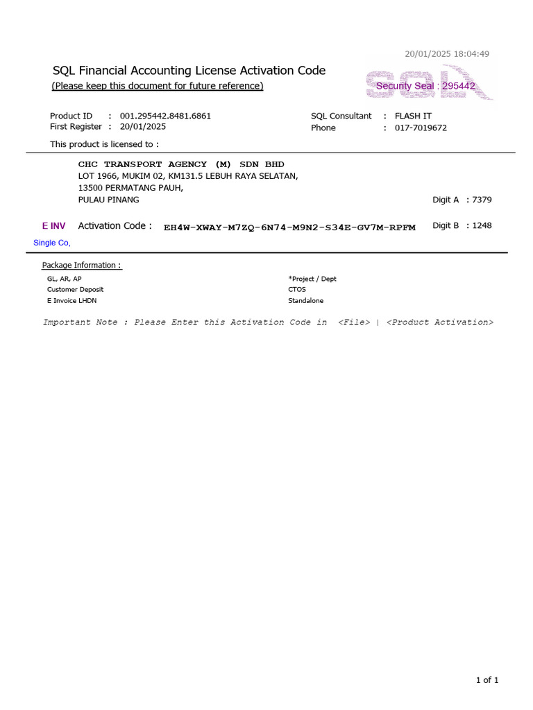 SQL Financial Accounting License Code | PDF