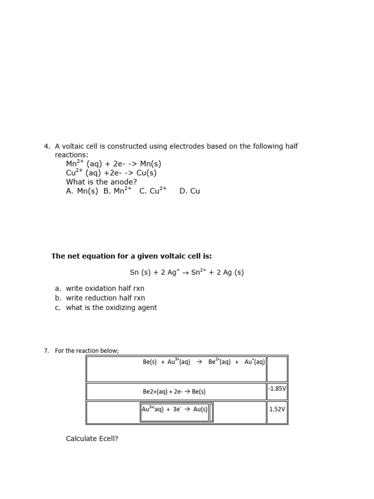 Electrochemistry Practice Problems | PDF