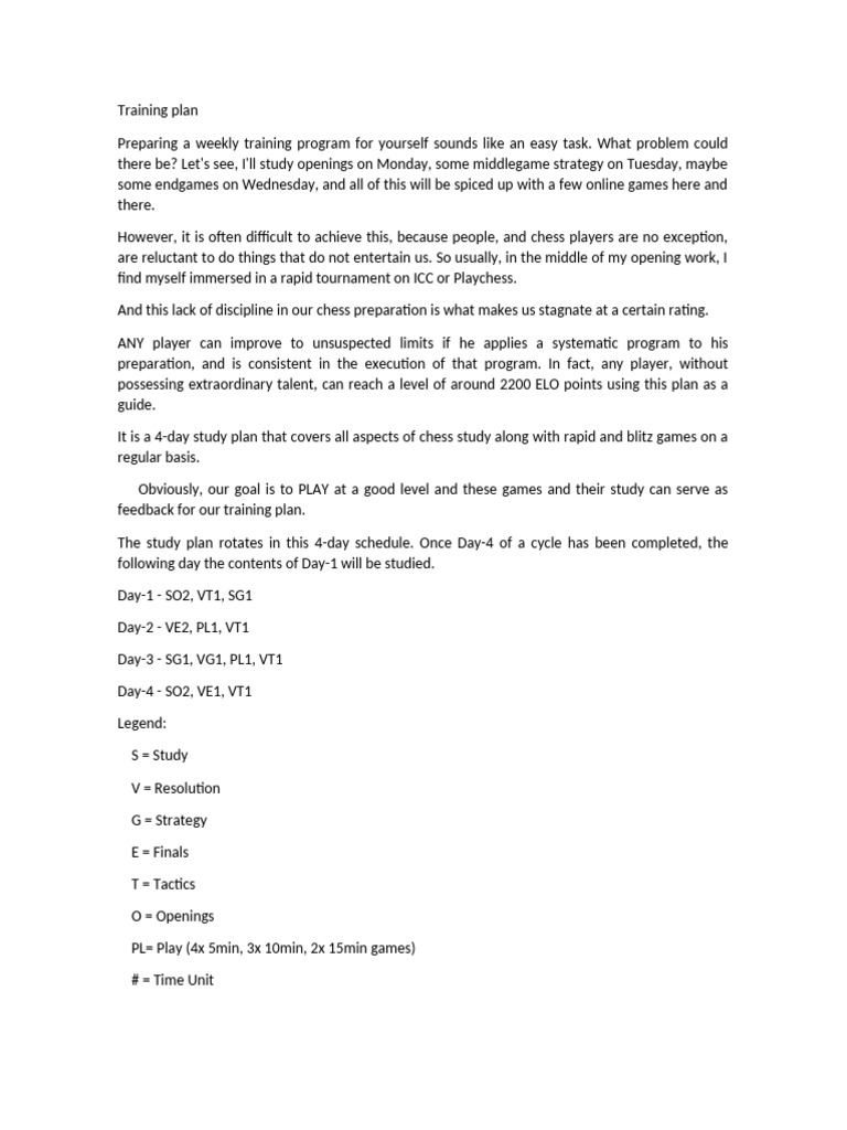 Chess Training Plan | PDF | Chess | Abstract Strategy Games