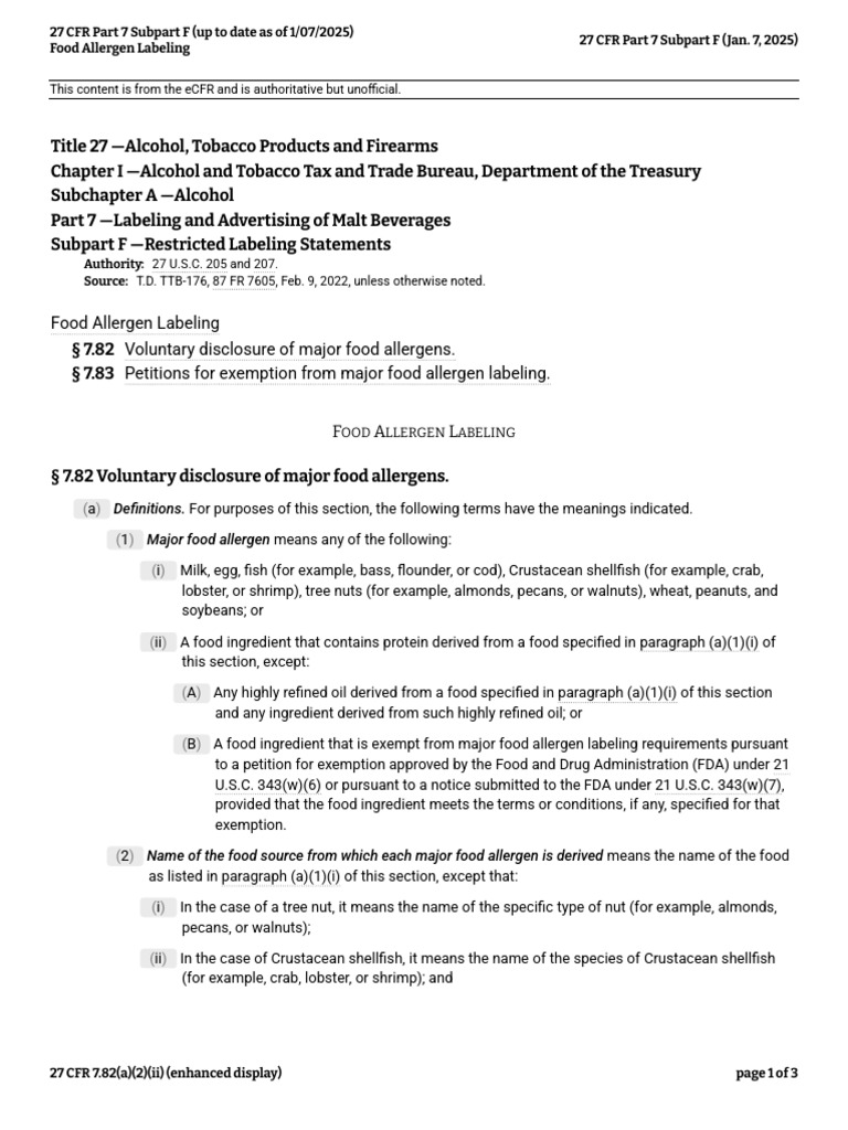 27 CFR Part 7 Subpart F (Up To Date As of 1-07-2025) | PDF | Food ...