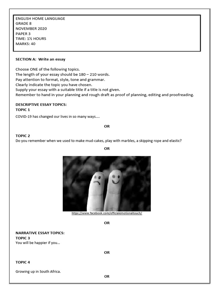 English Home Language Paper 3 November 2020 | PDF | Paragraph ...