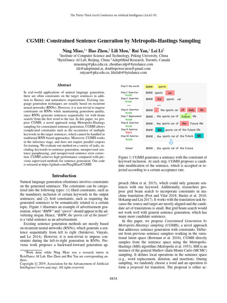 CGMH Constrained Sentence Generation by Metropolis-Hastings Sampling ...