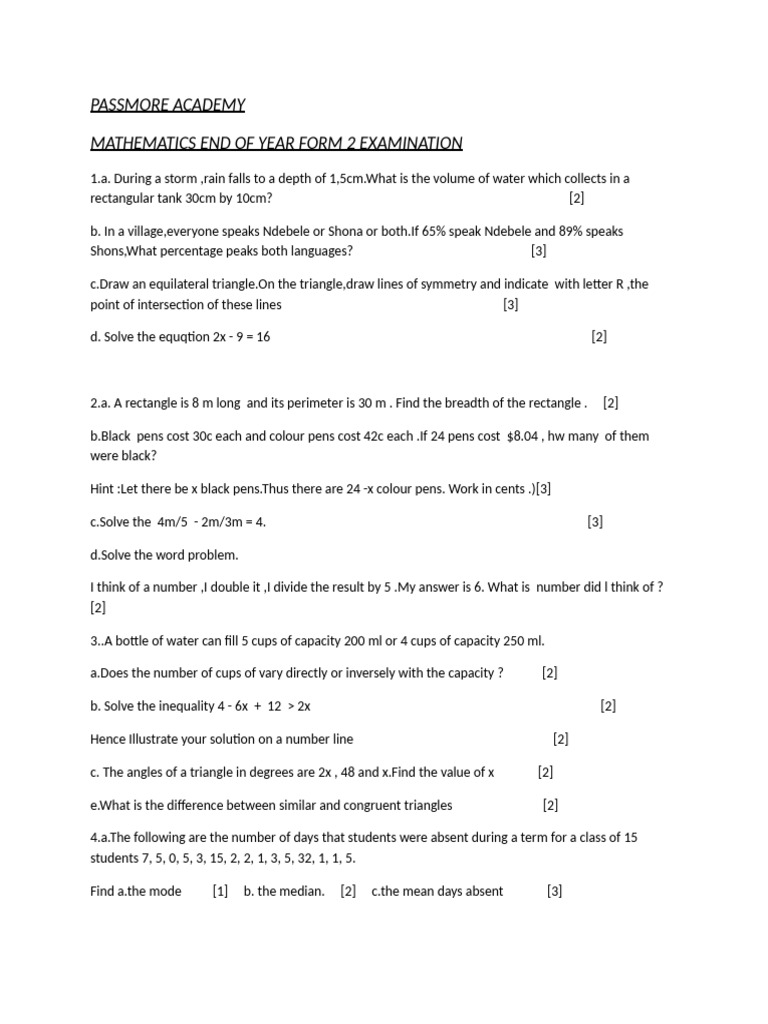 Form 2 Math Exam Paper | PDF | Interest | Mathematics