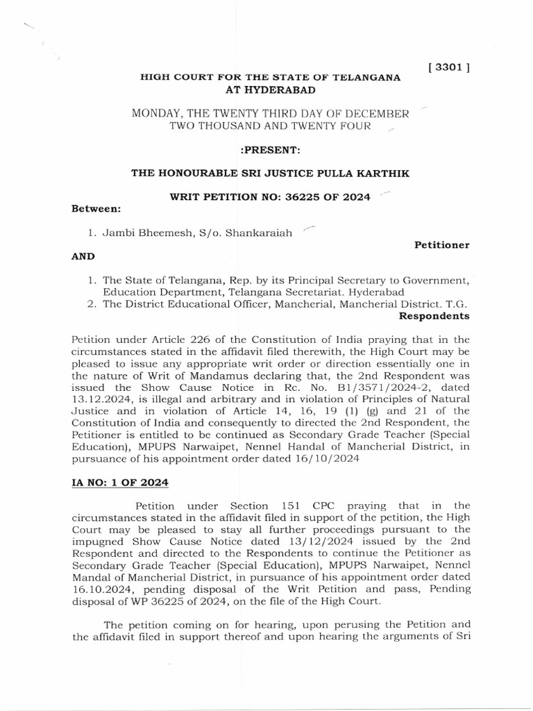 Interim Directions of HC On WP of J Bheemesh | PDF | Legal Documents | Public Law