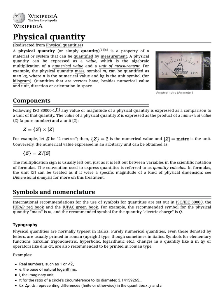 Physical Quantity - Wikipedia | PDF | Quantity | Physical Quantities