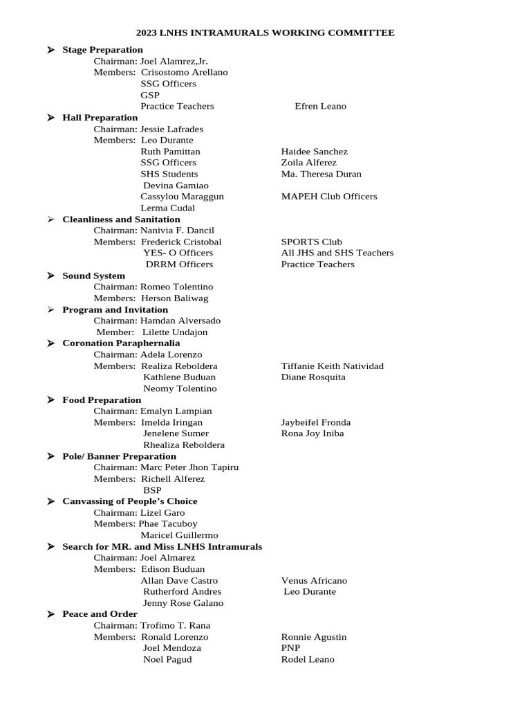 2024 INTRAMURALS WORKING COMMITTEE | PDF