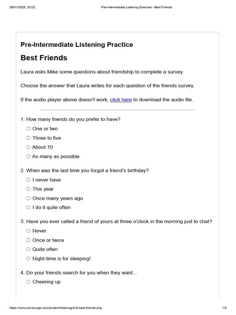 Best Friends Listening Exercise | PDF