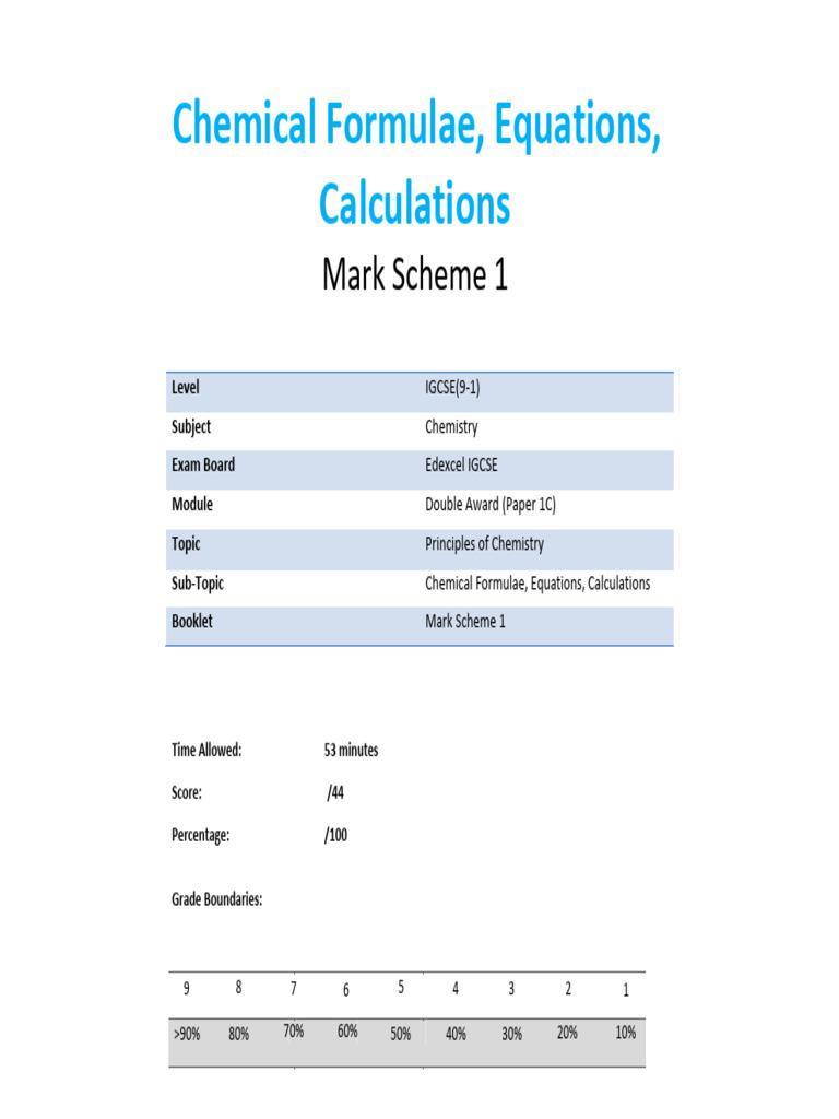 5.1 Chemical Formulae, Equations, Calculations (1C) MS Part 1 | PDF ...