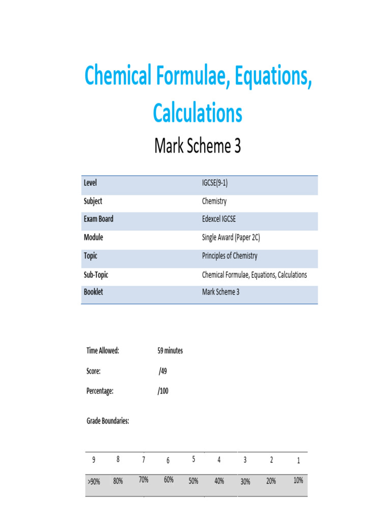 5.1 Chemical formulae, equations, calculations (2C) MS | PDF ...