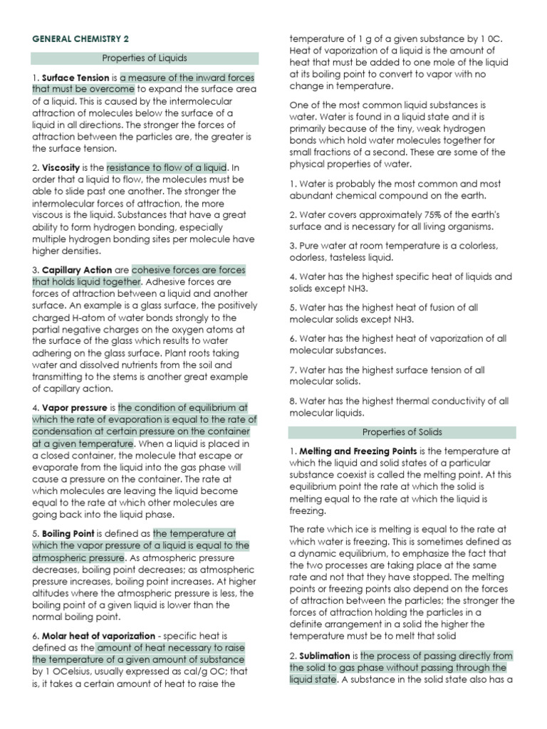 GENERAL-CHEMISTRY-2-NOTES | PDF | Liquids | Water