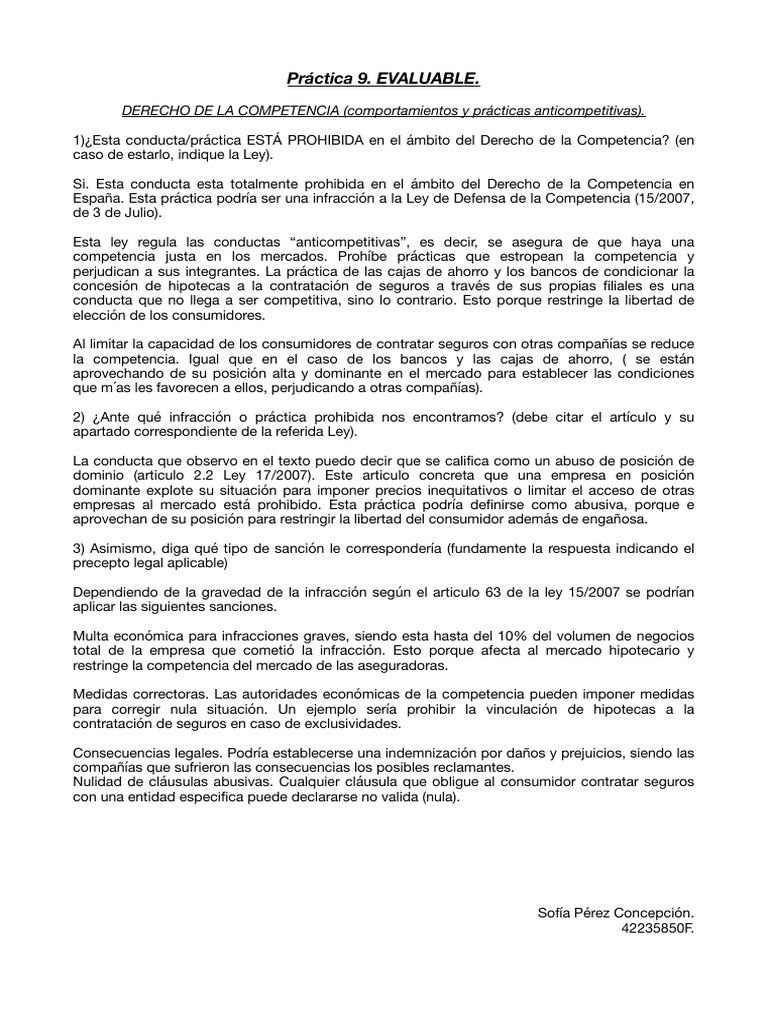 Práctica EVALUABLE Derecho | PDF | Ley de Competencia | Comportamiento