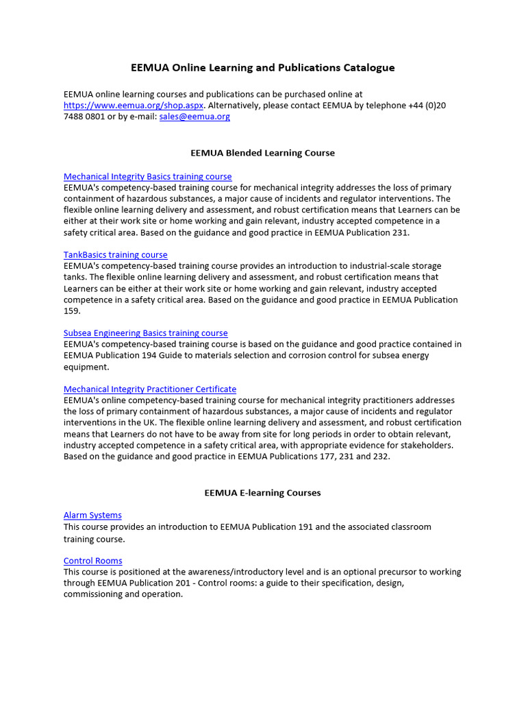 EEMUA Publications Catalogue August 2024 | PDF | Mechanical Engineering