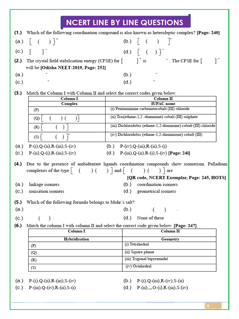 Coordination Compounds-f (Obj) - Copy | PDF | Coordination Complex | Sets Of Chemical Elements