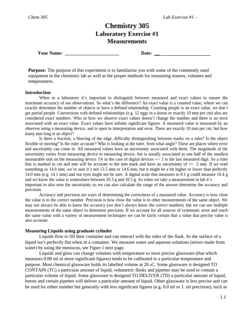 Chem Experiment Measurement | PDF | Significant Figures | Volume