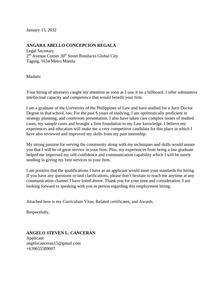 Application Letter for Lawyer Position | PDF