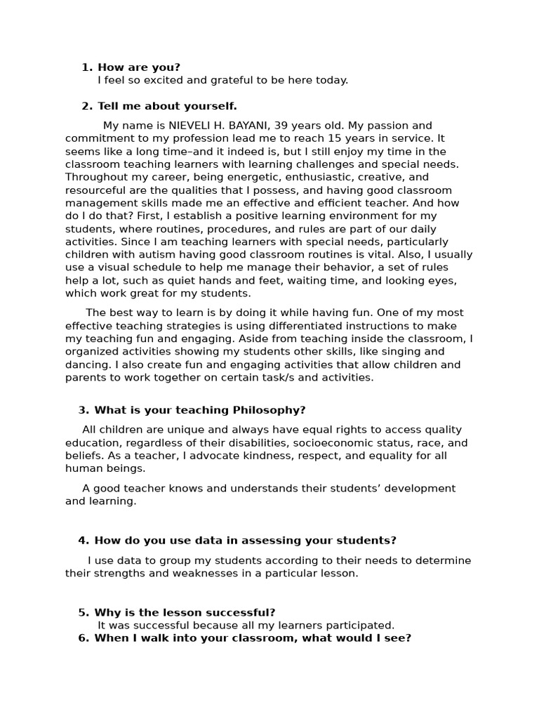 Possible Questions and Answers in A Job Interview 1 | PDF ...