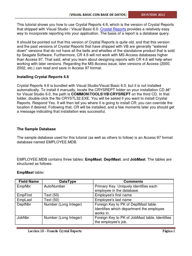 Crystal Reports Tutorial for VB 6.0 | PDF | Software | Computer Programming