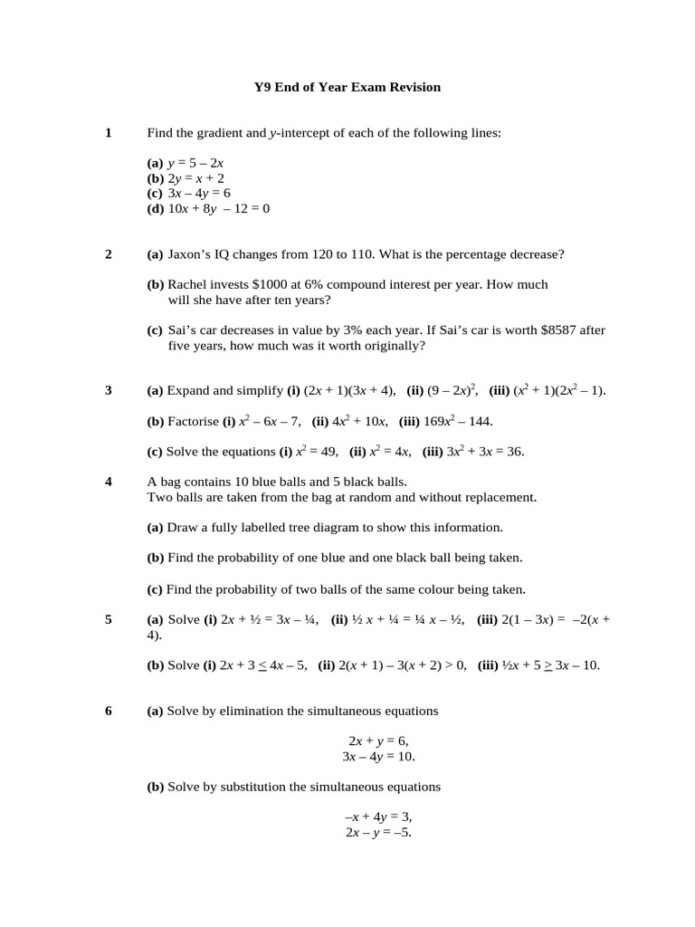Y9 Exam Revision: Math Concepts & Solutions | PDF | Euclidean Plane ...