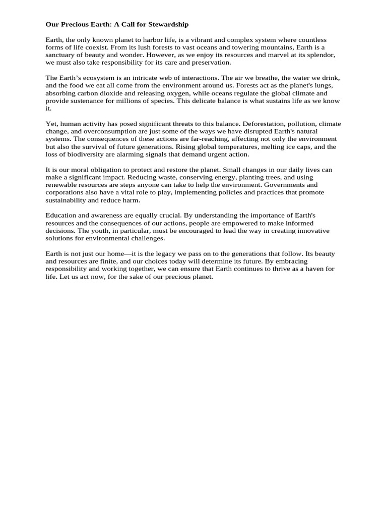 Stewardship of Our Precious Earth | PDF