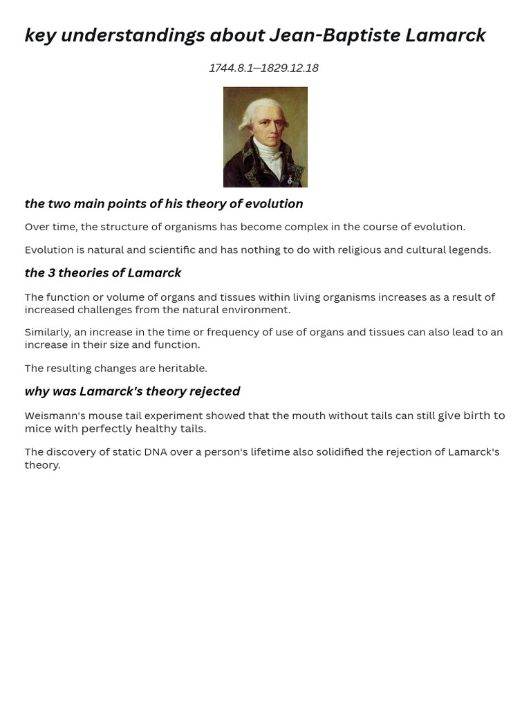 key understandings about Jean-Baptiste Lamarck | PDF