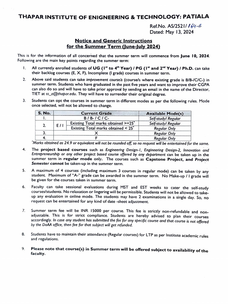 Summer Term Registration Details 2024 | PDF
