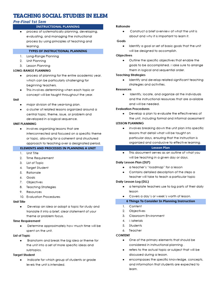 Instructional Planning for Social Studies | PDF | Lesson Plan | Teachers